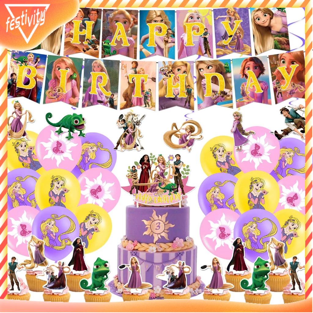 Tangled Set A&B Party Banner Cake Topper Cupcake Toppers Latex Balloons ...
