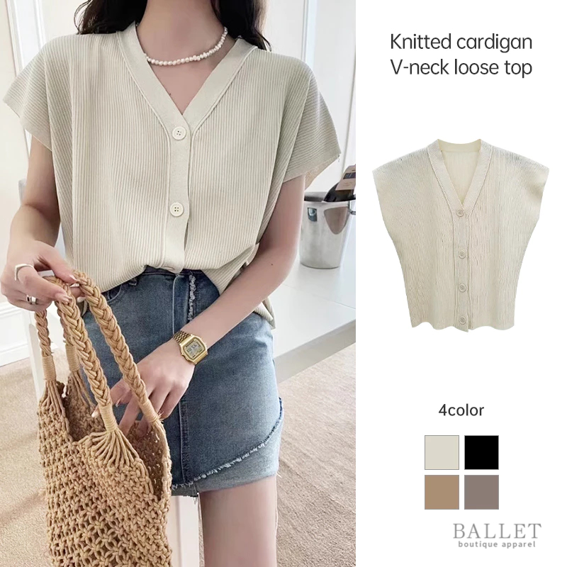Bm Style Short Sleeve Knitted Cardigan Women V-neck Loose Short Sleeve ...
