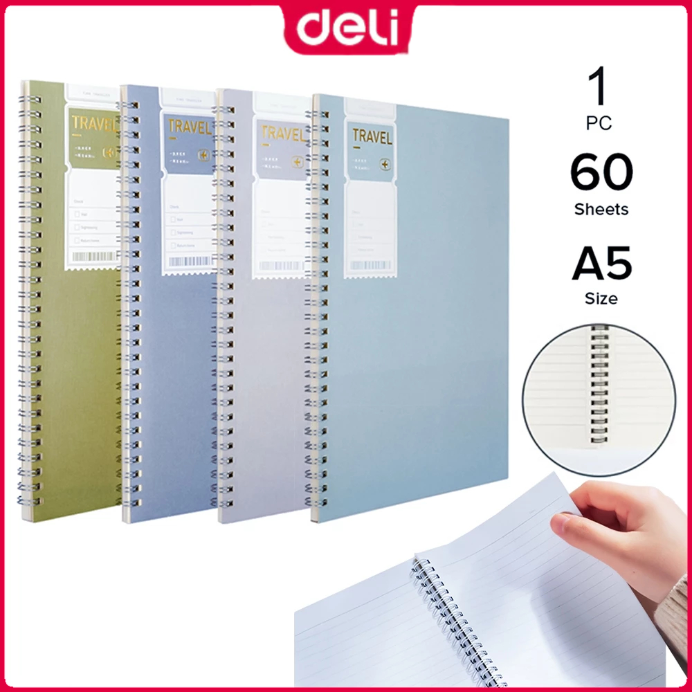 Deli LA560 A5 Spiral Notebook 60Sheets Line Notebook School Supplies ...