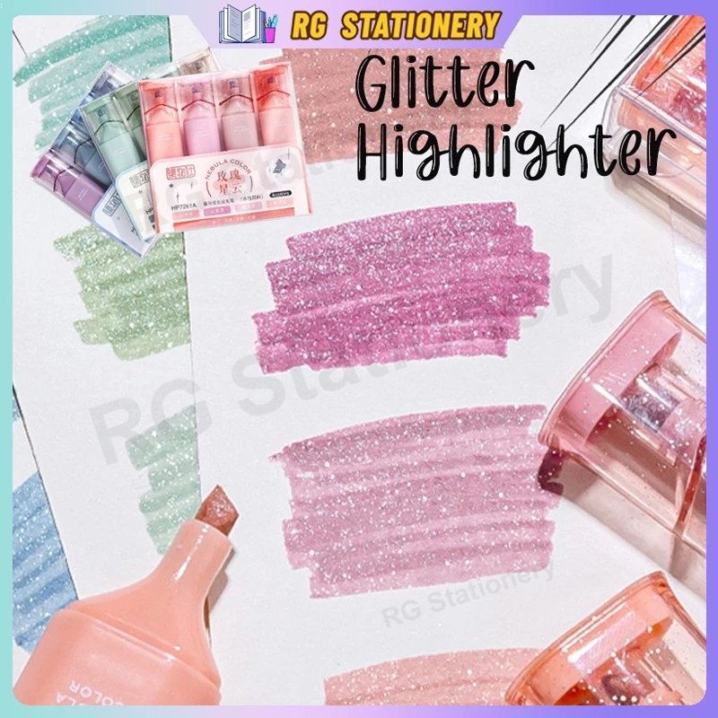 4pcs/set Glitter Highlighter Pen Set Highlighter Metallic Marker Pen ...