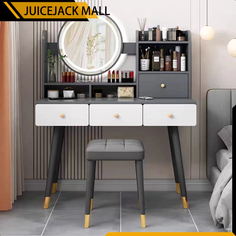 Bedroom Makeup Vanity Table with Mirror and Drawers with LED Lights ...