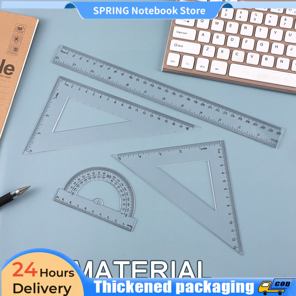 4PCS 4 in 1 Plastic Transparent Ruler Set 30CM School Stationery ...