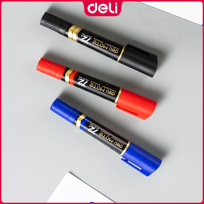 Deli Permanent Marker Double-Ended Design Marker Pen Office Supplies ...