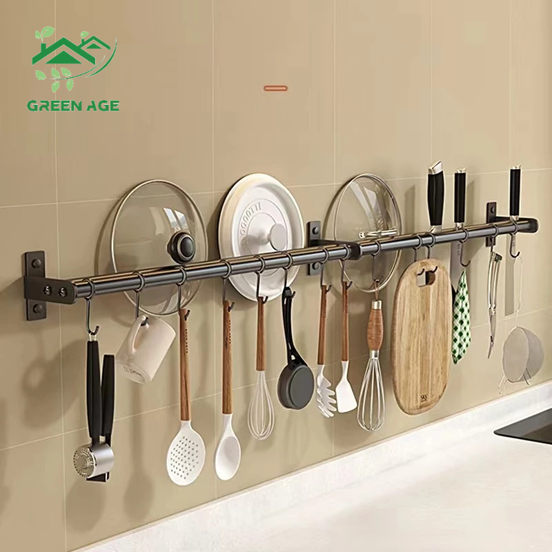 (COD) Kitchen hook stainless steel row hook storage rack wall mounted ...
