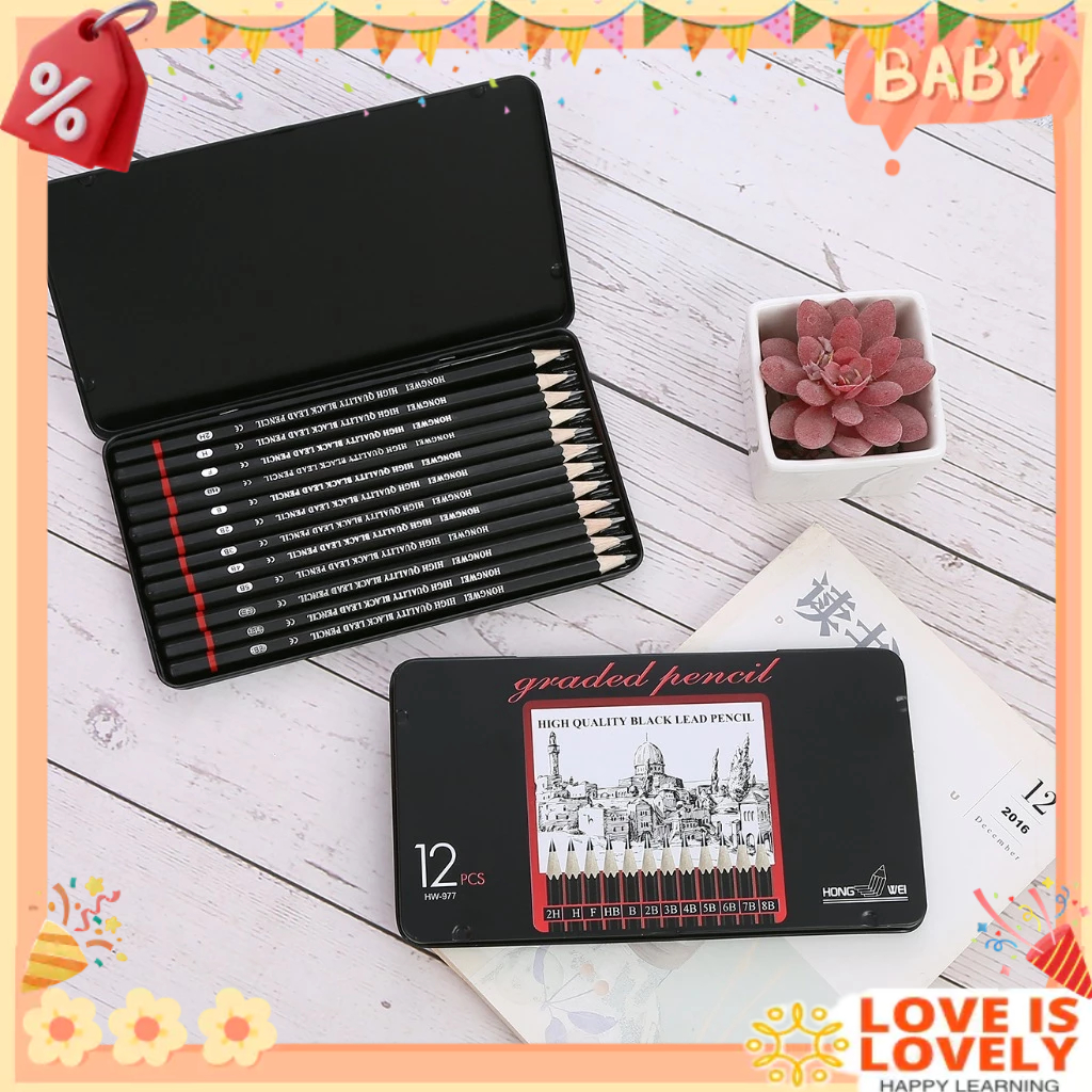 12PCS Sketch Pencil Set 2H-8B Sketching Painting Drawing Pencil Writing ...