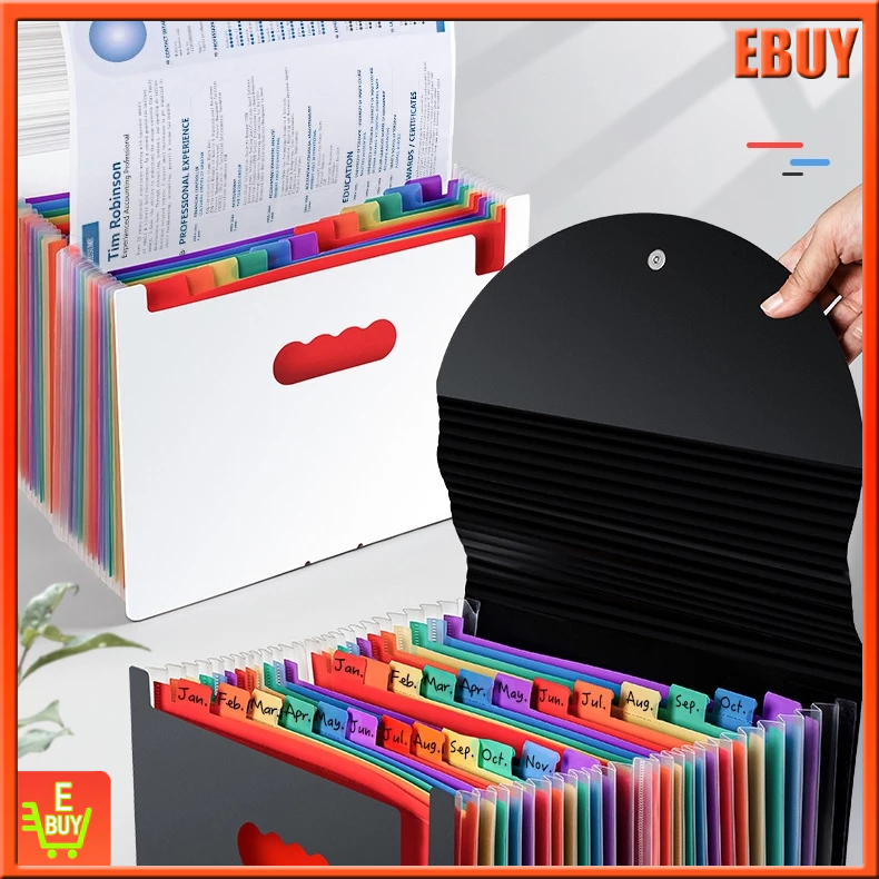 24 Slots Rainbow Accordion File Folder Flip String Buckle Multi Layer Classification Document