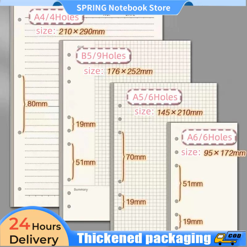 4/6/9 holes Refill pages loose leaf for binder A6 A5 B5 A4 Ring Binder ...