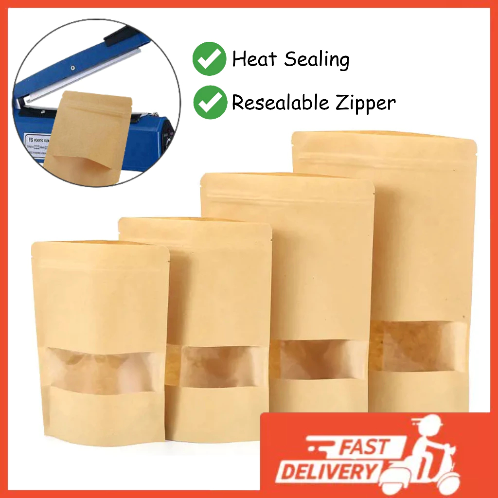 50pcs Brown Kraft Stand Up Pouch with Zip Lock Pouch Resealable Plastic ...