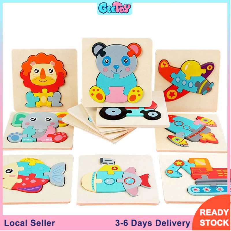 Geetoy 3D Wooden Puzzle Cartoon Animals Jigsaw Puzzle Learning ...