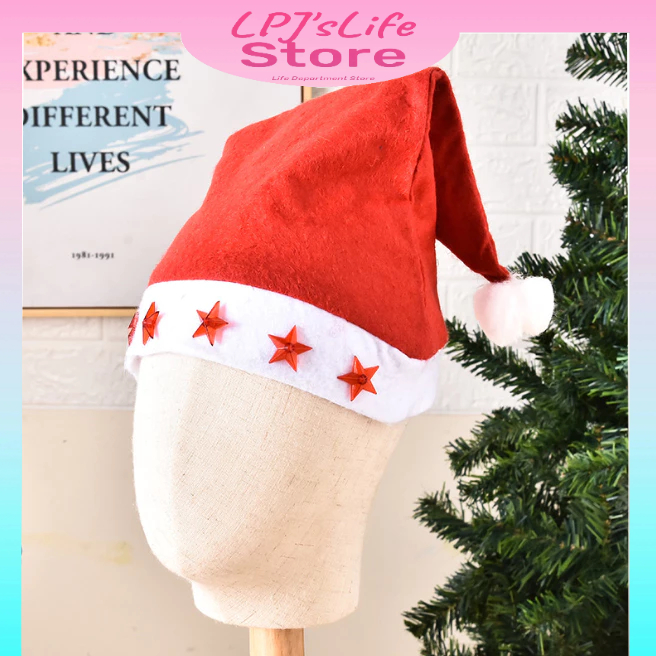 Christmas Xmas Santa Claus Hat Christmas Cap With Blinking Star Light ...