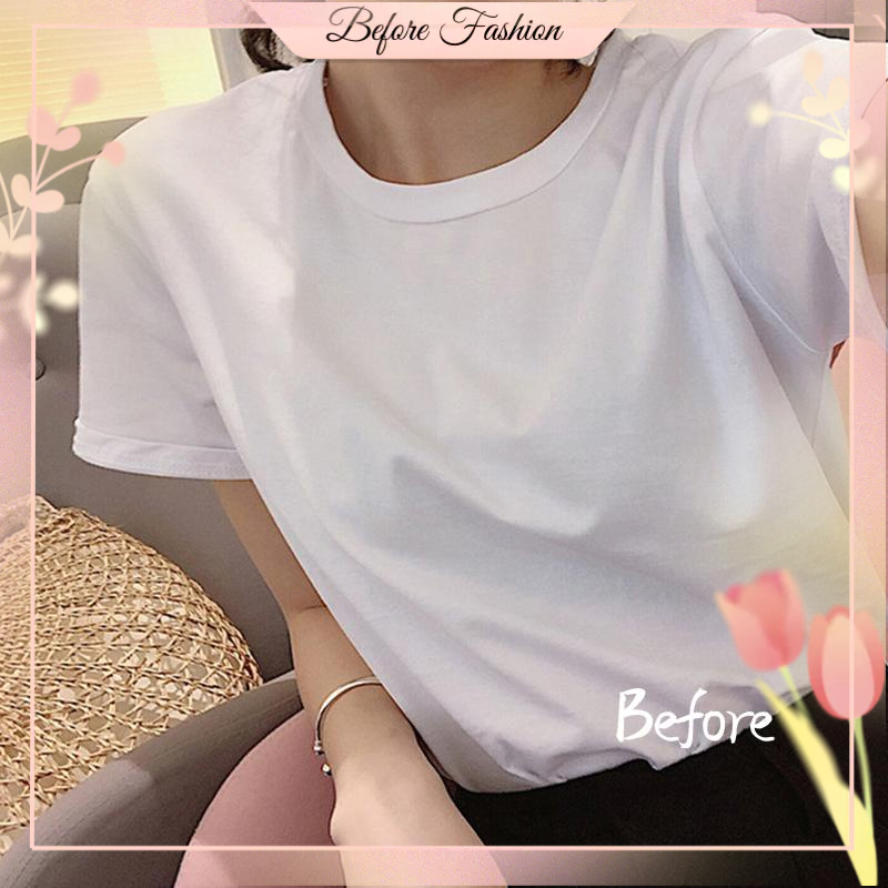 Summer Slim T-shirt for Women Plain Basic round neck top Korean Chic ...