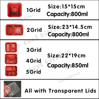 COD (25PCS) Red Bento Box With Back Cover 1/2/3/4/5 Grid Partition ...
