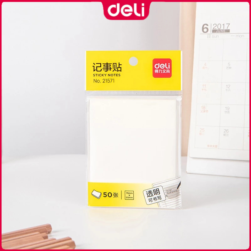 Deli Sticker Notes Transparent 50Sheets Note Pad Stationery School ...