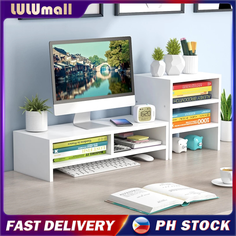 Computer Monitor Stand Riser with Drawers,Wooden Desktop Storage ...