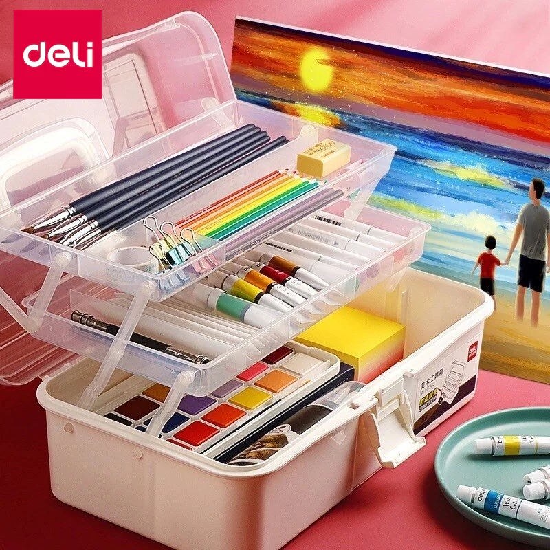 Deli Painting Tool Storage Box 3-Layer Drawing Tool Organizer Art ...