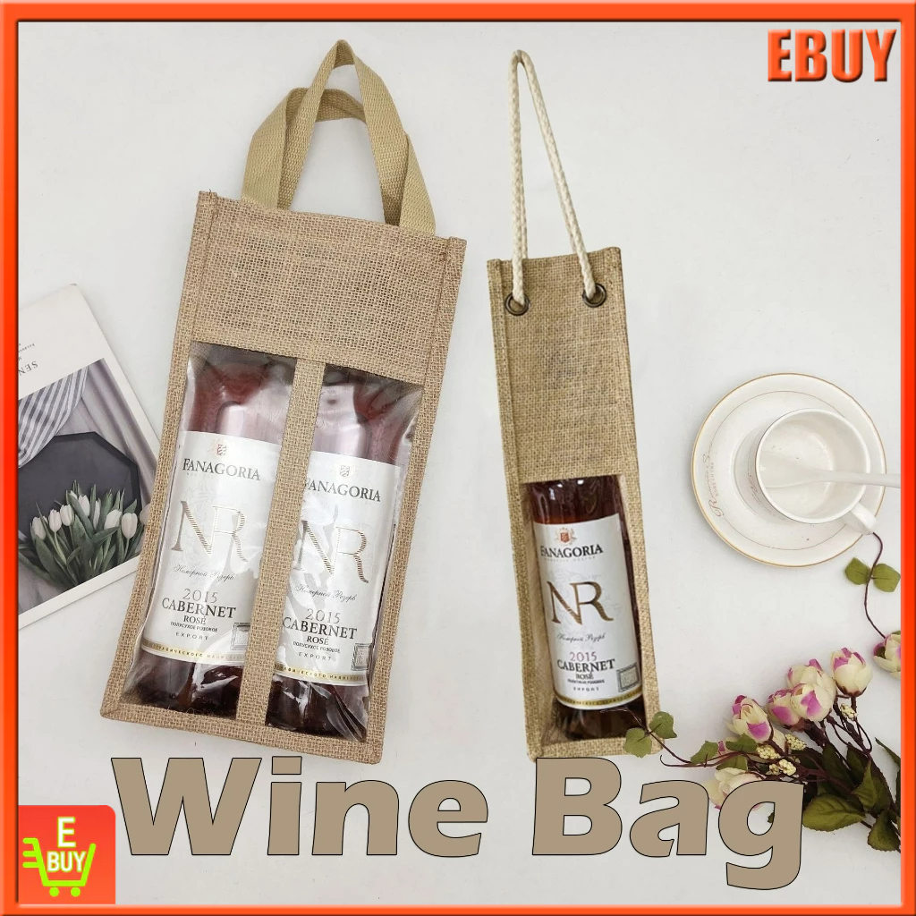 Nordic style jute wine bag yellow jute fabric wine packaging bag tote ...