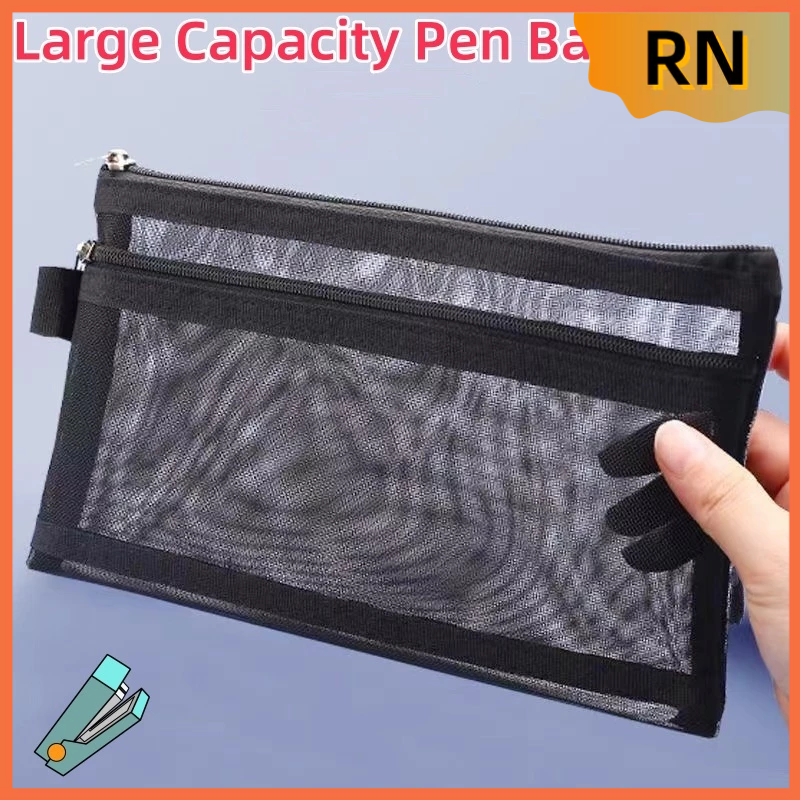 Mesh Pen Bag Transparent Single and Double Layer Pouch Large Capacity ...