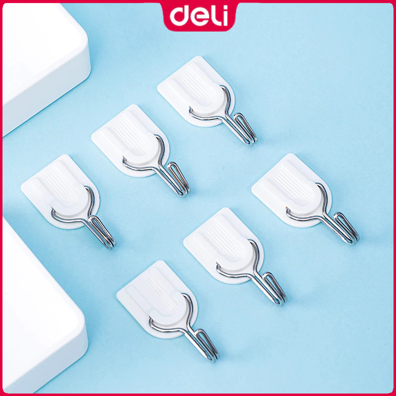 Deli 3/6PCS Adhesive Wall Hooks Self Adhesive Anti-Skid Hook Heavy Duty ...