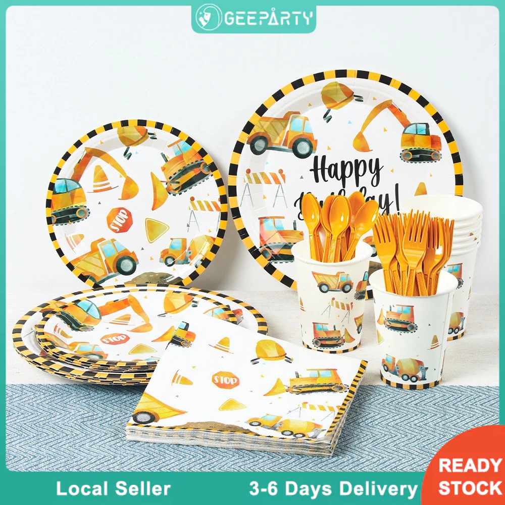 Construction Theme Tableware for Kids Engineering Birthday Party ...
