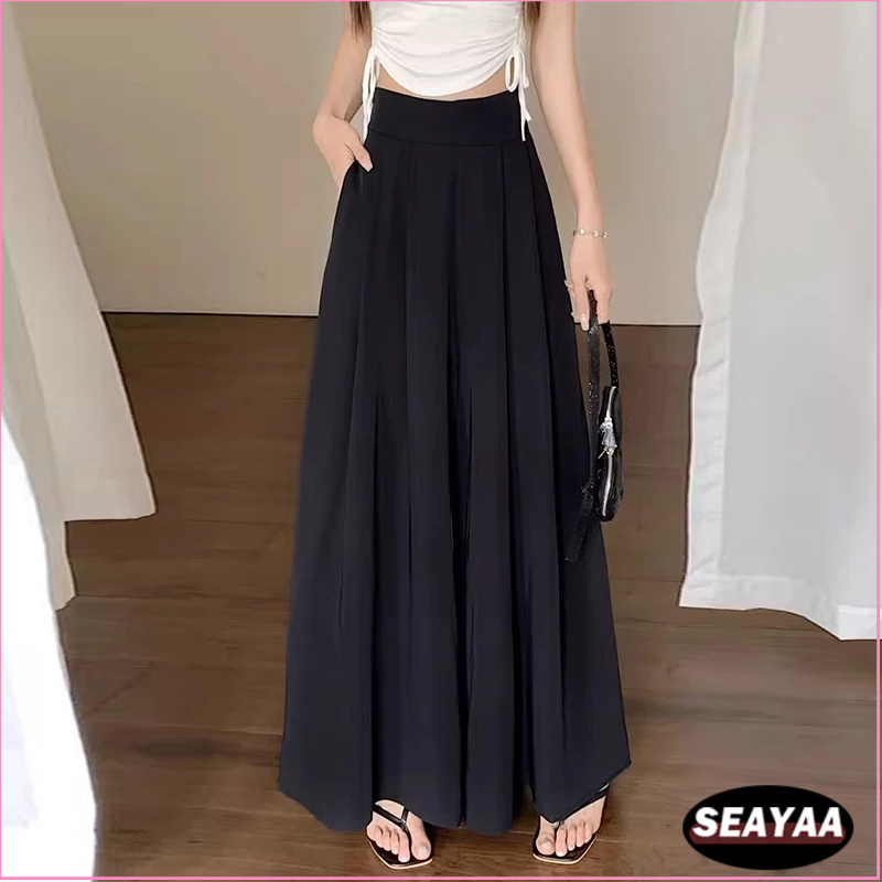 Thin Wide Leg Pant Skirt Waist Retraction Pleated Suit Pants High Waist ...