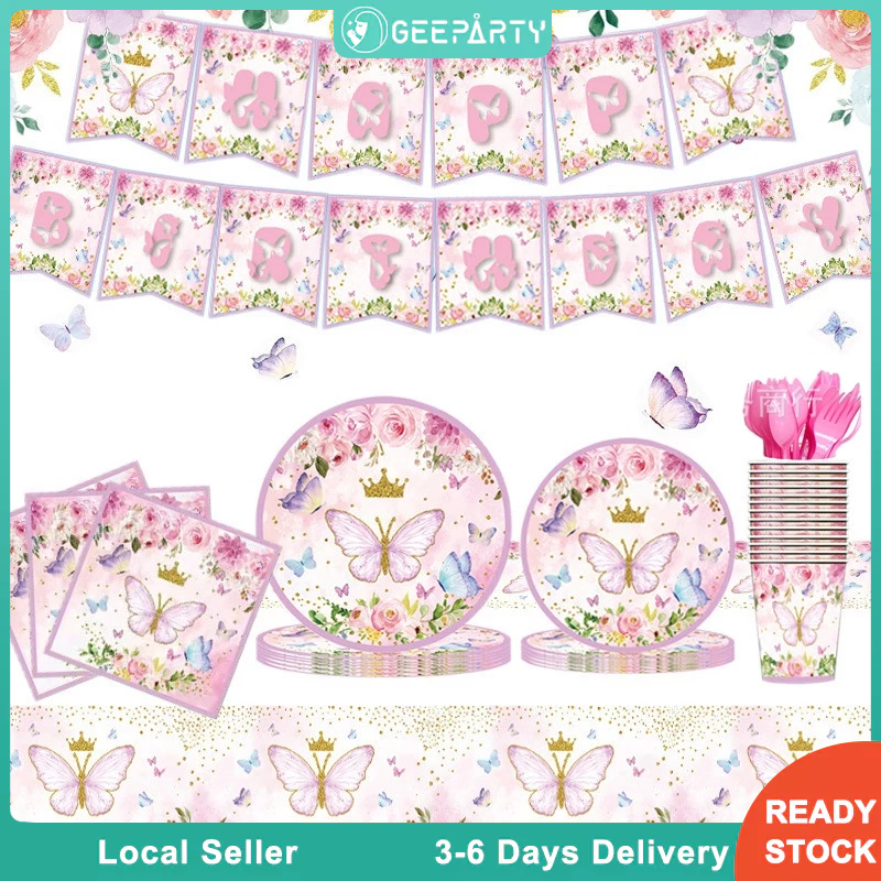 Butterfly Theme Disposable Tableware for Girl Butterfly Birthday Party ...