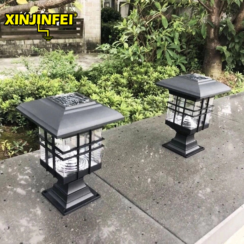 2PCS LED Solar Post Lamp Outdoor Waterproof Garden Yard Sensor Pillar ...