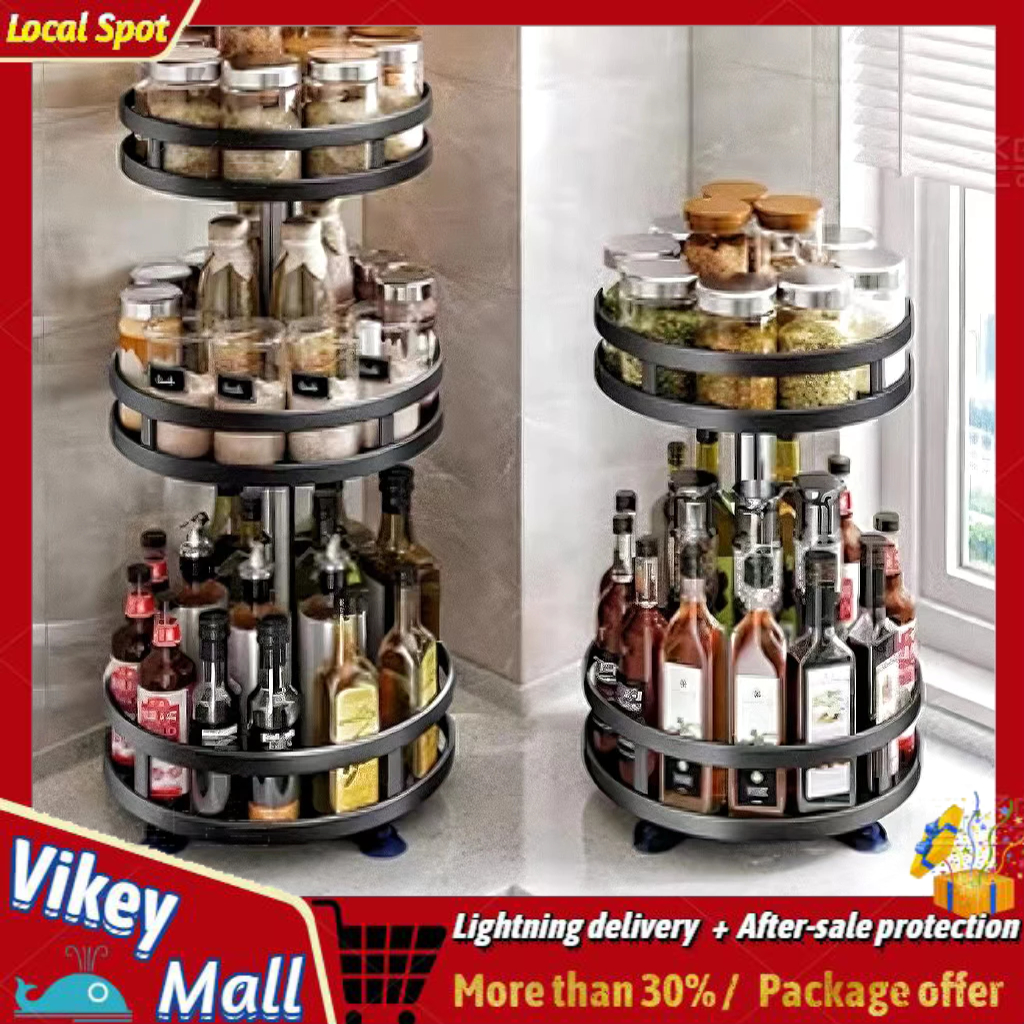 360° Rotating Spice Rack kitchen Spoon Condiments Organizer Metal ...
