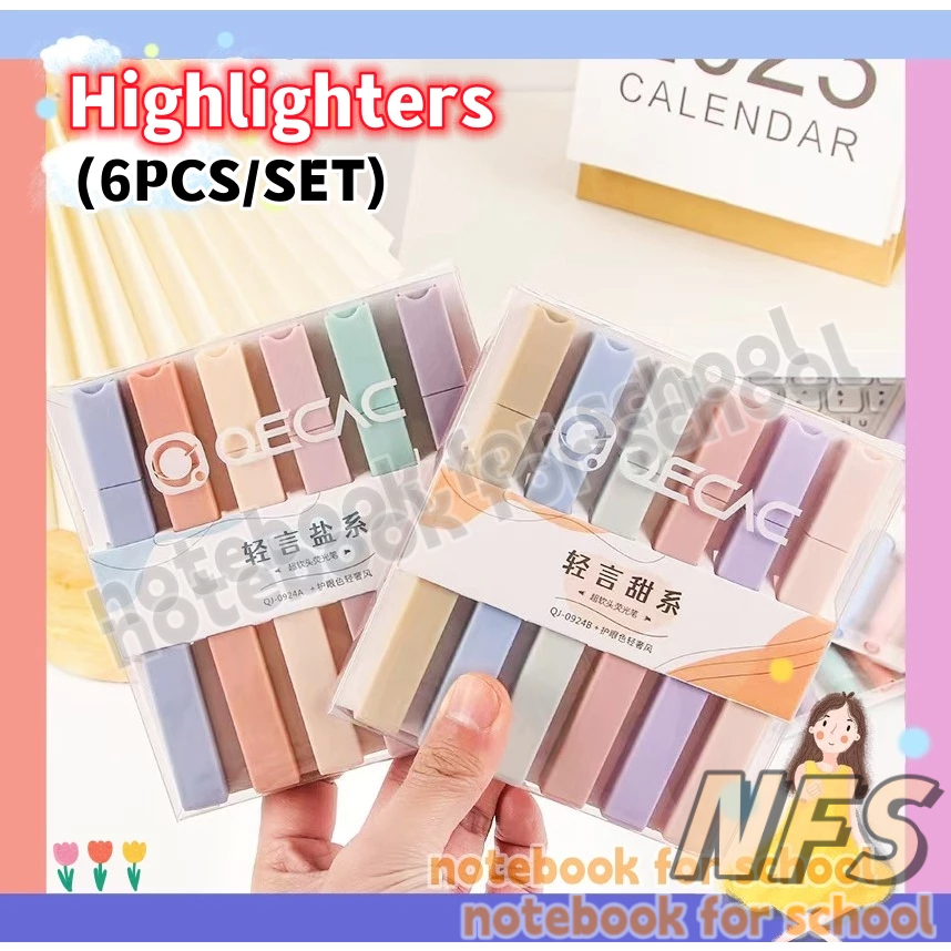 NFS 6PCS/Set Soft Head Highlighter Pastel Eye Care Marker Student Pen ...