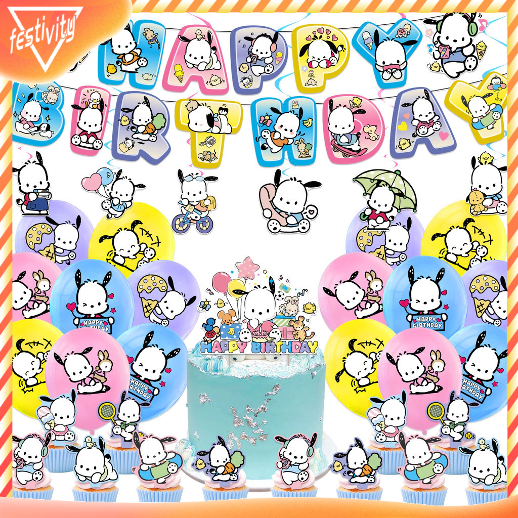 Pochacco Set A&B Birthday Party Banner Cake Topper Cupcake Toppers ...