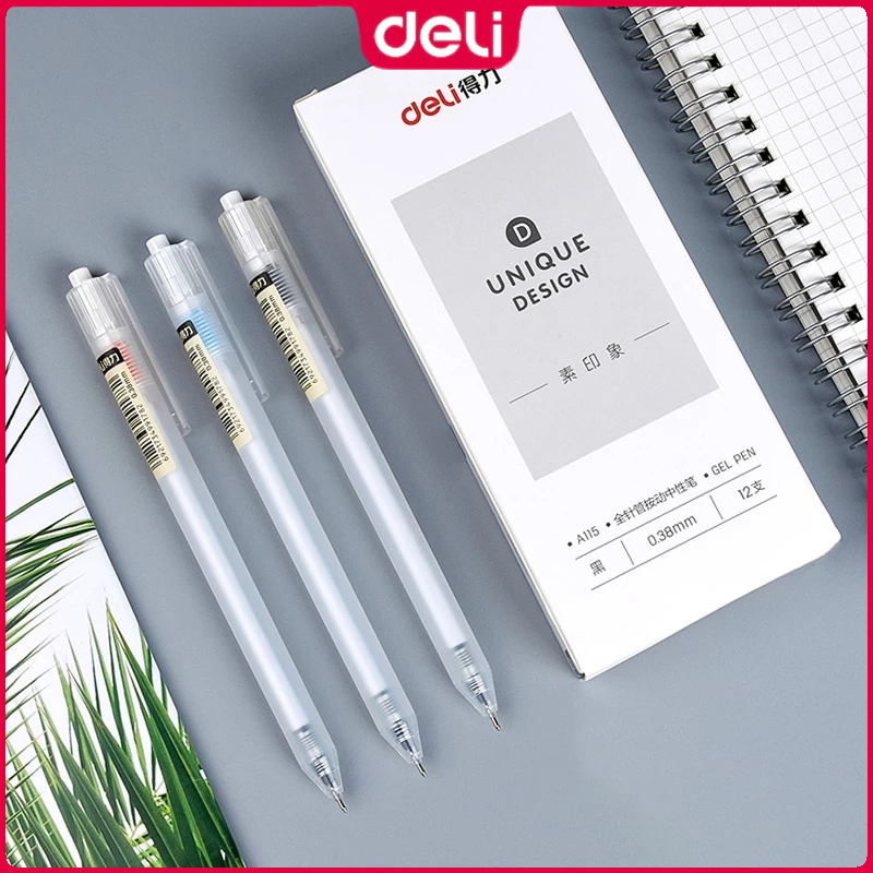Deli Press Gel Pen 0.38mm Black Student Writing Pen Stationery School ...