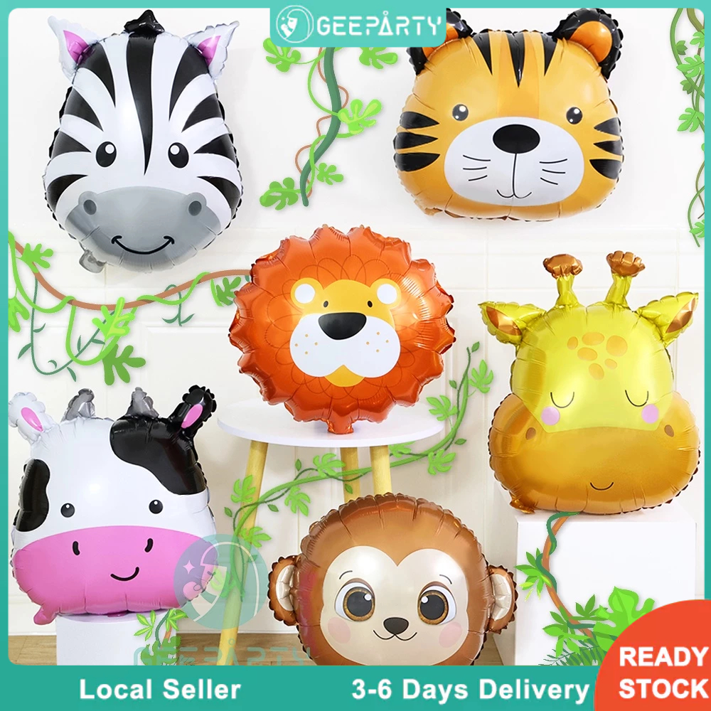 6pcs Large New Style Animal Foil Balloon Cute for Kids Jungle Safari ...