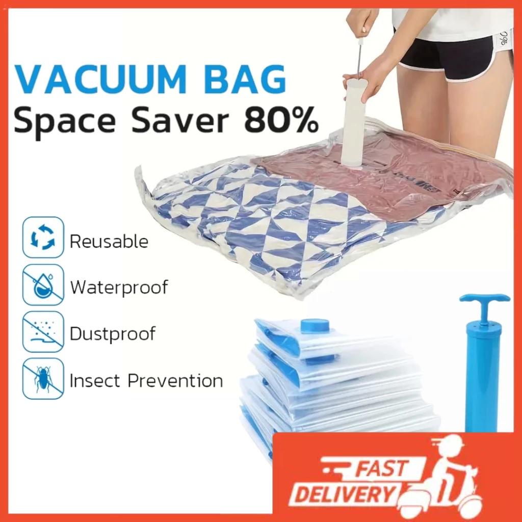 Vacuum Travel Storage Bag Resealable Compression Space Saving Bag ...