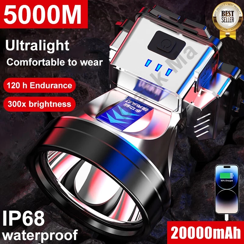 USB rechargeable IP68 waterproof led headlight flashlight head lamp ...