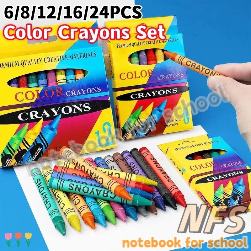 NFS 6/8/12/16/24 Colors Crayons Set Kids Painting Crayon Primary School ...
