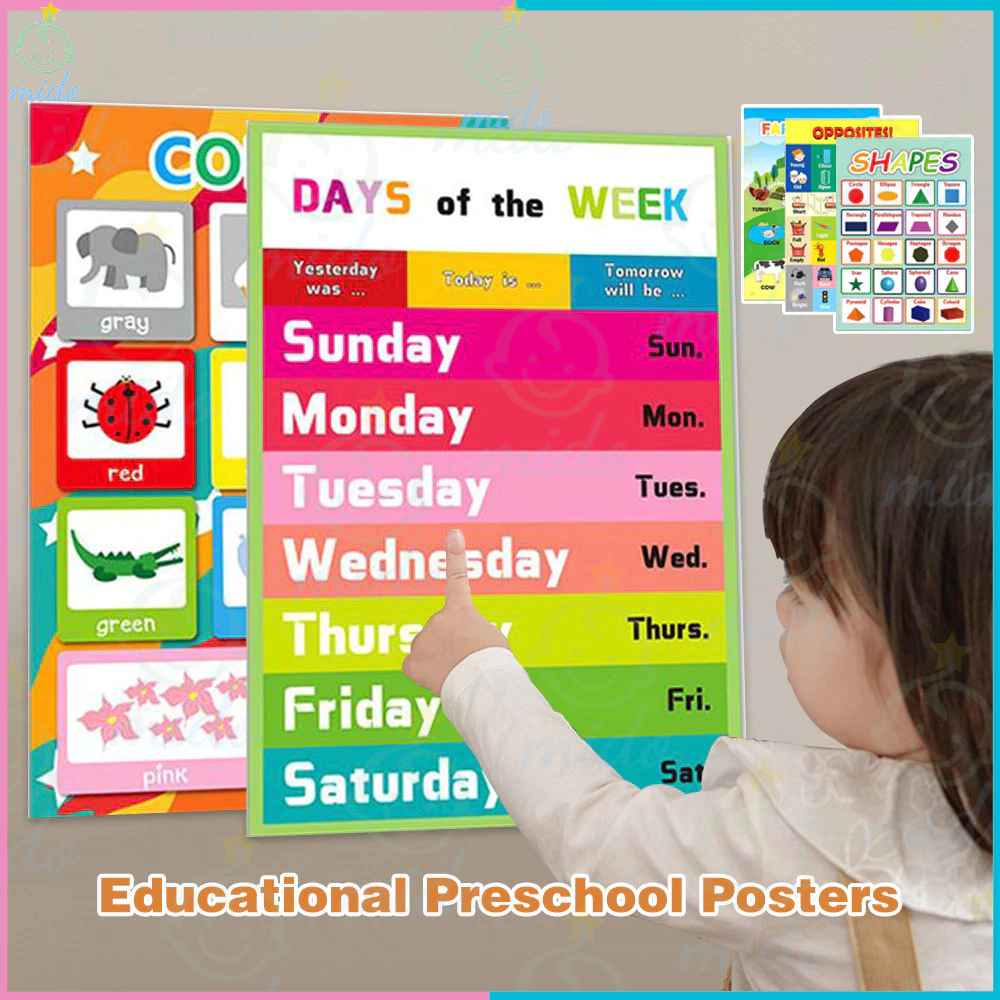 MD 12Pcs Educational Charts for Kids Wall Chart for Kid Educational Set ...