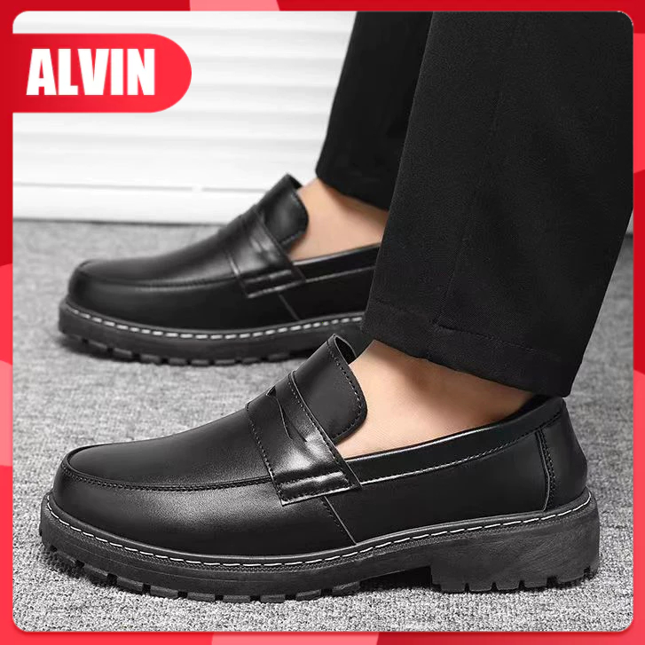 ALVIN Korean Matte Black Leather Shoes For Men Fashion Loafer For Work ...