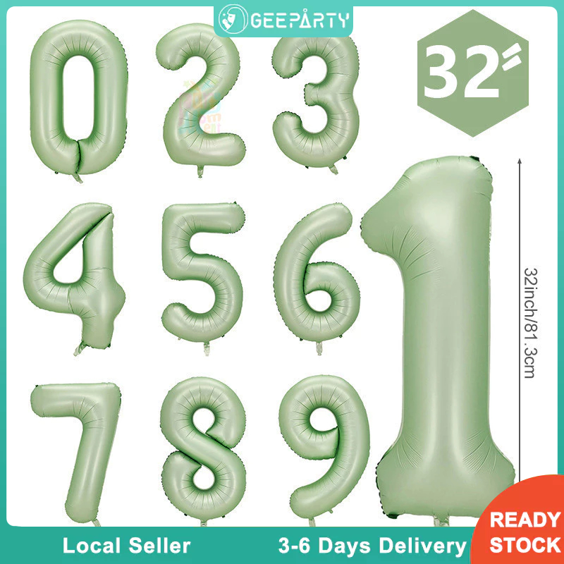 GeeParty [32 Inch] Number Foil Balloon 0-9 Olive Green Color for ...