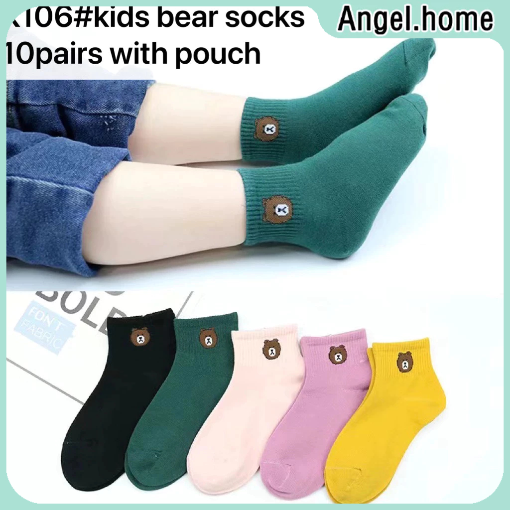 10 pairs in a bag, children's socks, boys and girls bear socks | Shopee ...