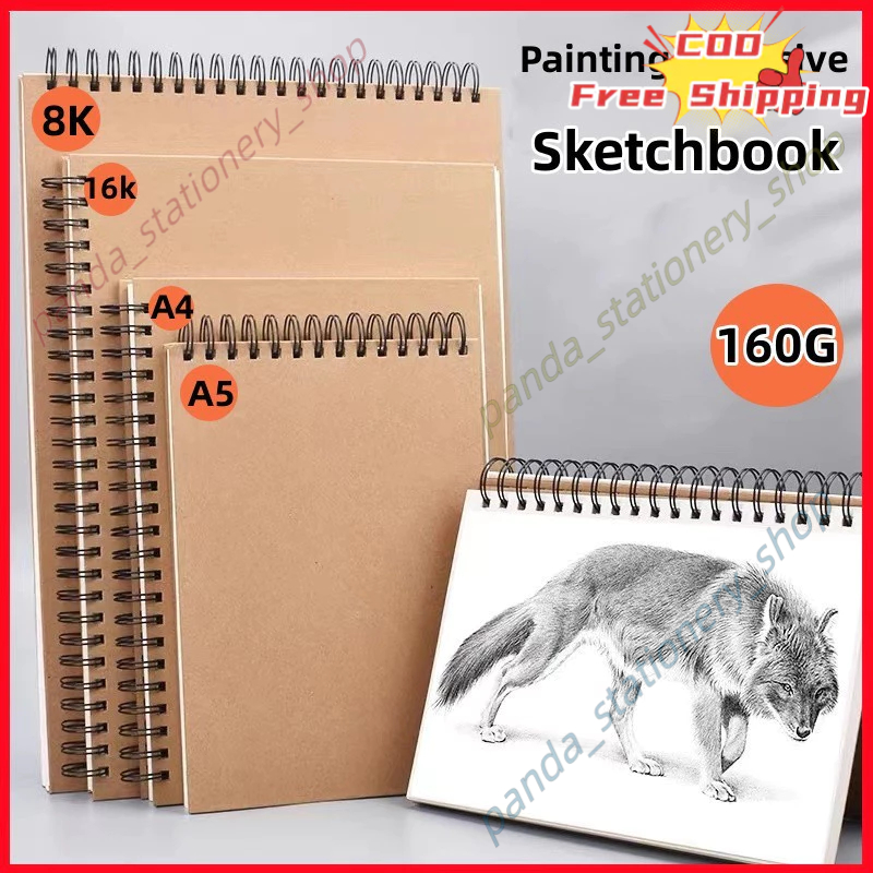 COD A4/A5/8K/16K Kraft Paper Coil Painting Double Spring Sketchbook ...