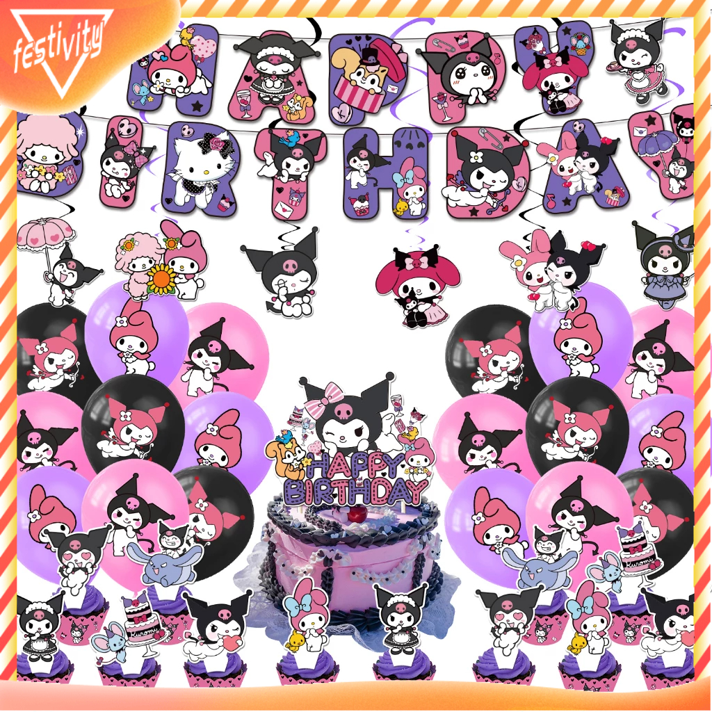 Kuromi Set A&B Birthday Party Banner Cake Topper Cupcake Toppers Latex ...