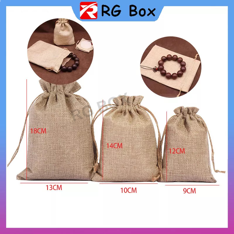 Burlap Drawstring Pouch Plain Linen Gift Bag Jute Storage organizer Pouch String bag dust ...