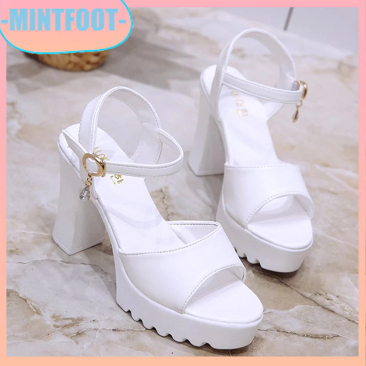 Korean style ladies high heels fashion thick heel sandals | Shopee ...