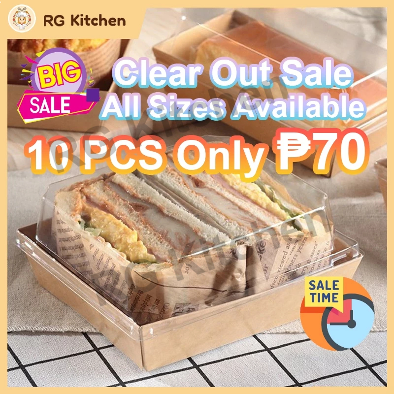 10PCS Kraft Sushi Tray Sandwich Box Pastry Dessert Box Sandwich Clear ...