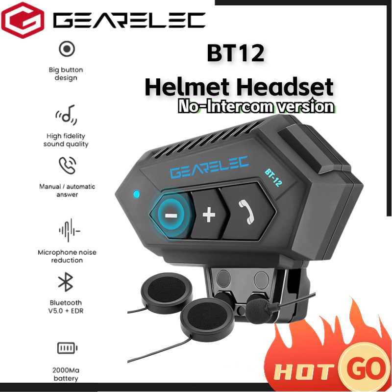GEARELEC BT12 Motorcycle Helmet Bluetooth Headset Motorbike Wireless Earphones with Hard ...
