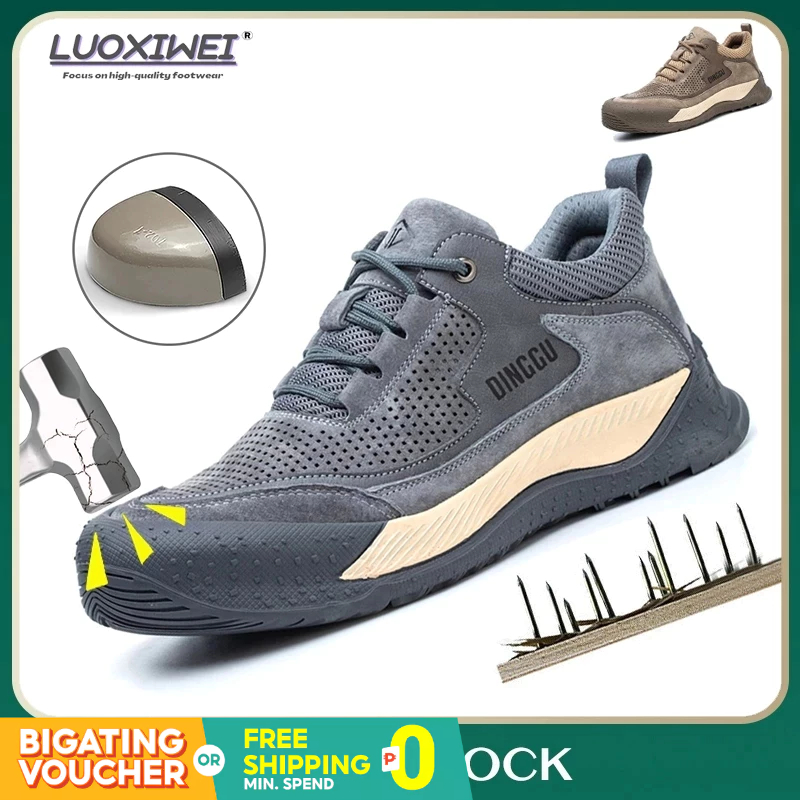 Steel Toe Shoes for Men Rubber Original Leather Heavy Duty Safety Boots ...