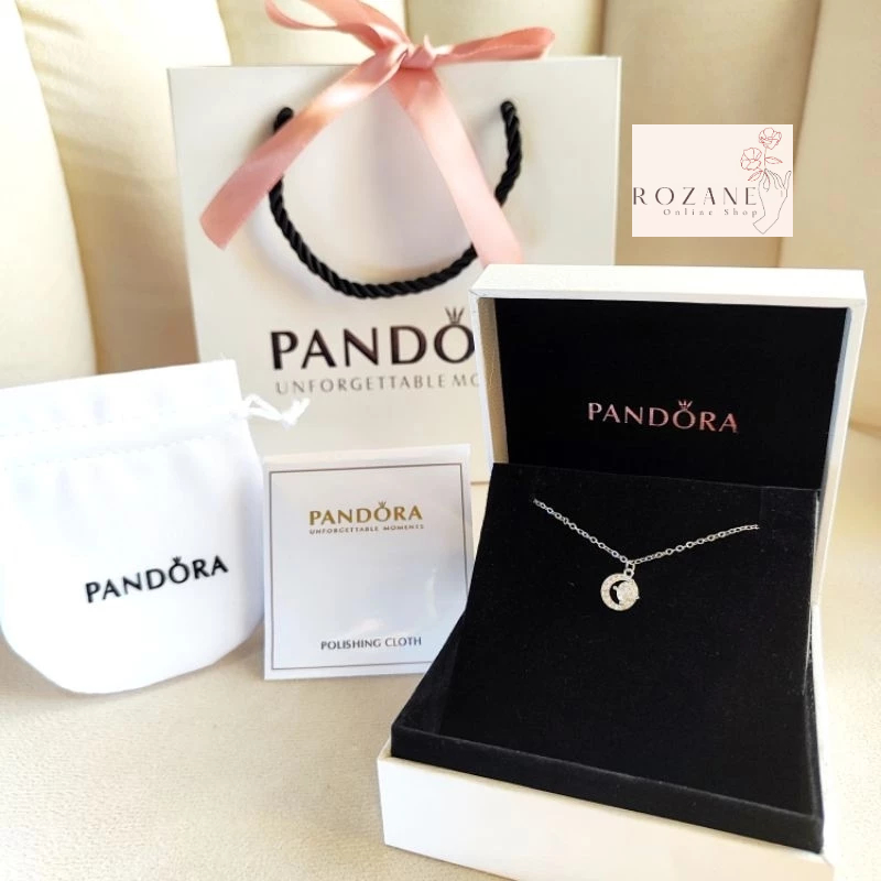 Pandora Silver Moon Diamond Studded Necklace With Premium Pandora ...