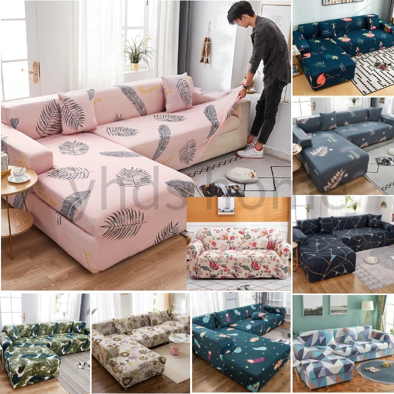Elastic Sofa Cover Stretchable Regular & L Shape Sofa Cover 1-2-3-4 ...