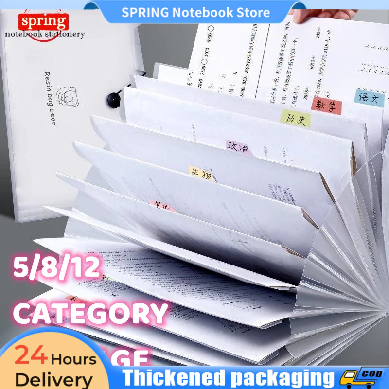 A4 Classified Transparent File Folder 5/8/12 Pockets Organ Bag ...