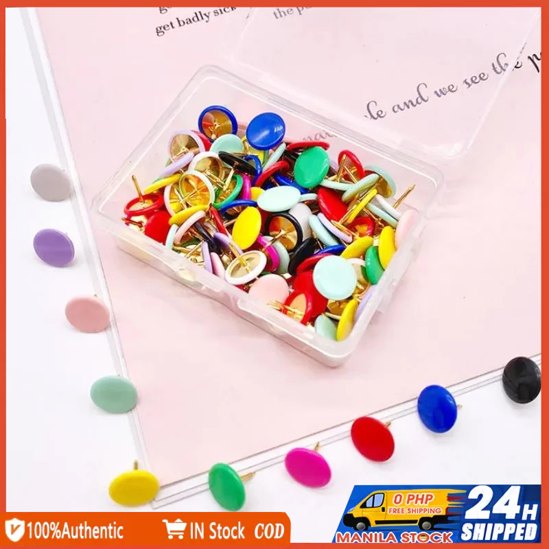 100Pcs/Box Color Thumbtacks Flat Head Positioning Pushpin Saves Effort ...