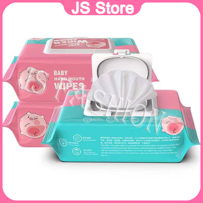 JS~Baby Wipes 80Pcs Per Pack 99% Water Hypoallergenic (Non-Alcohol-wet ...